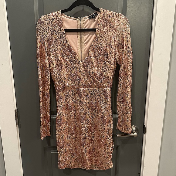 privy | Dresses | Privy Long Sleeve Rose Gold Sequin Bodycon Dress ...